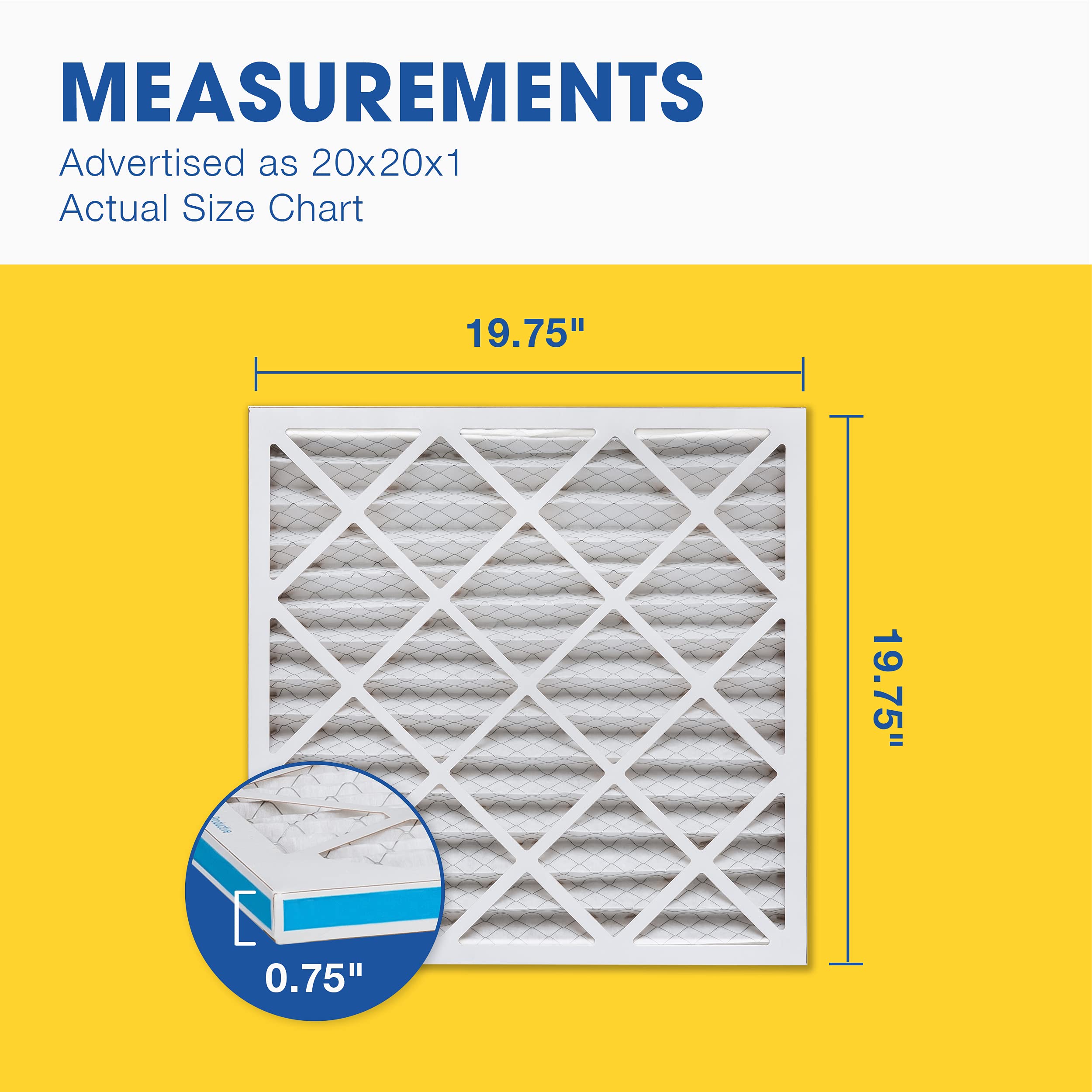 Aerostar 20x20x1 MERV 13 Pleated Air Filter, AC Furnace Air Filter, 6 Pack (Actual Size: 19 3/4" x 19 3/4" x 3/4")