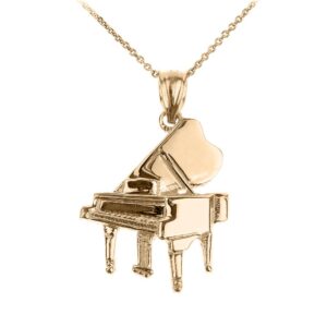 sideways crosses 10k yellow gold music charm grand piano pendant necklace, 18"