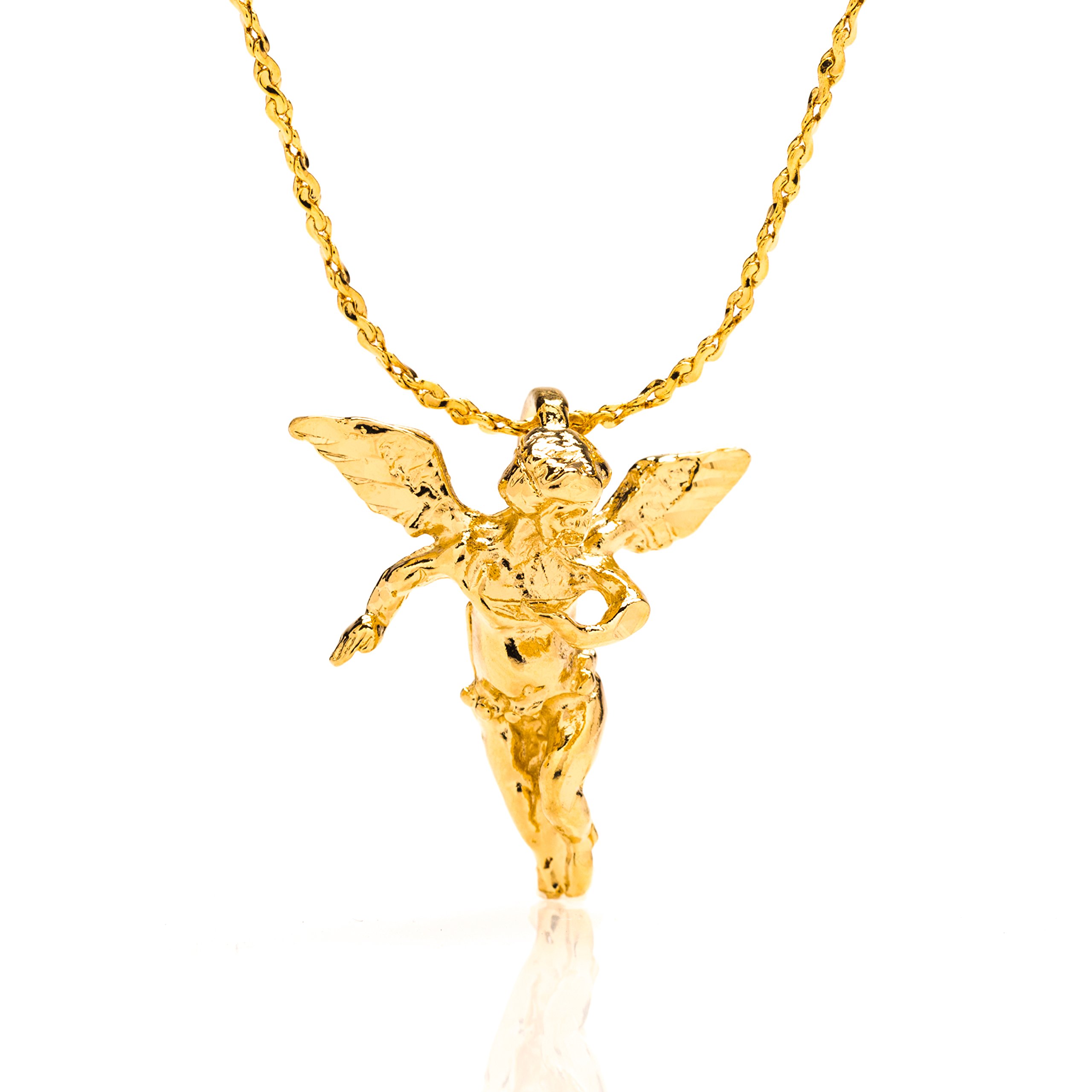 LIFETIME JEWELRY Medium Guardian Angel Pendant Necklace Charm 24K Real Gold Plated