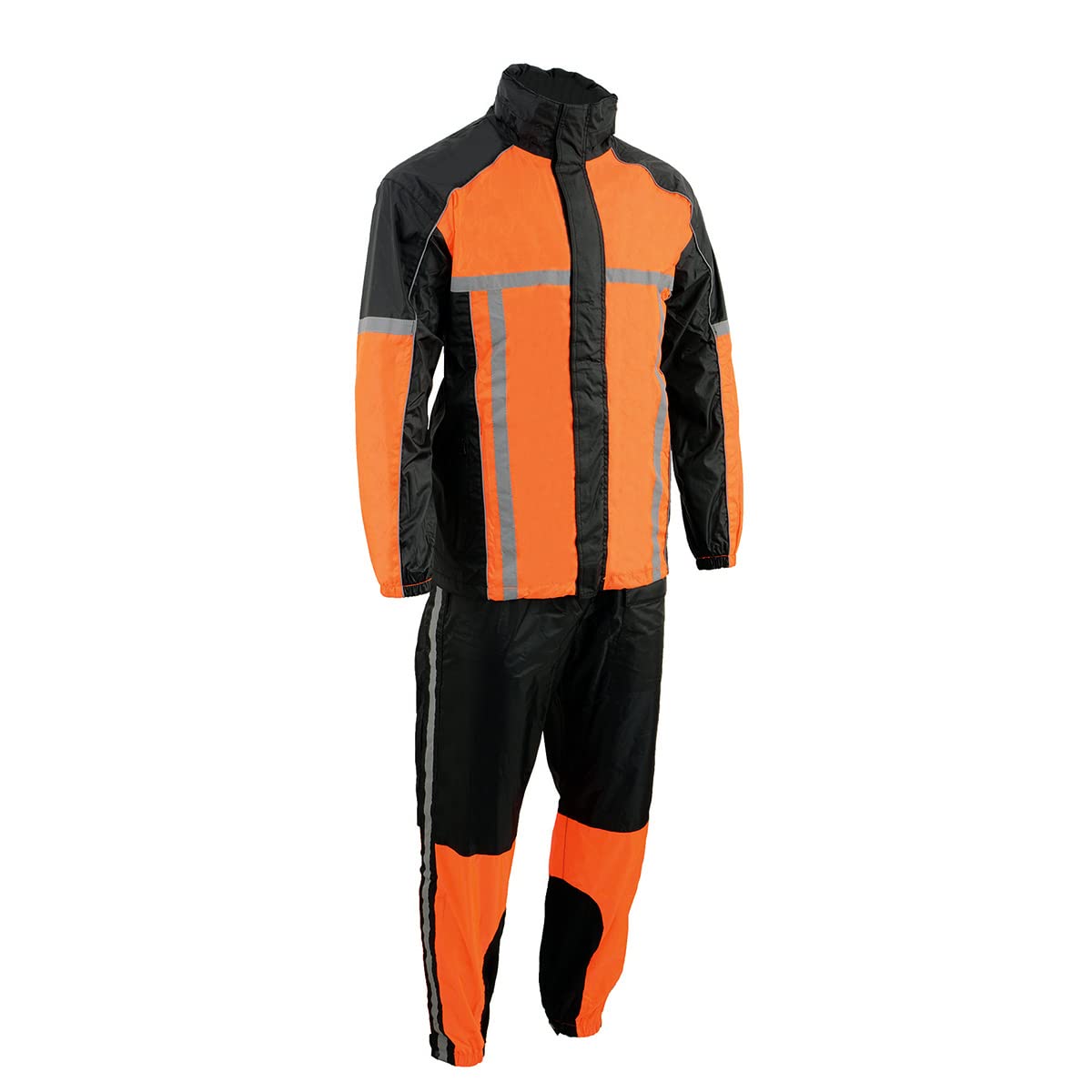 Milwaukee Leather MPM9510 Men's Black and Orange Motorcycle Water Resistant Rain Suit w/Hi-Vis Reflective Tape - Medium