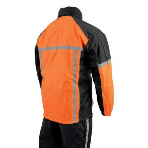 Milwaukee Leather MPM9510 Men's Black and Orange Motorcycle Water Resistant Rain Suit w/Hi-Vis Reflective Tape - Medium