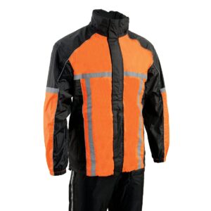 Milwaukee Leather MPM9510 Men's Black and Orange Motorcycle Water Resistant Rain Suit w/Hi-Vis Reflective Tape - Medium