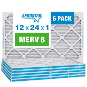 aerostar 12x24x1 merv 8 pleated air filter, ac furnace air filter, 6 pack (actual size: 11 3/4" x 23 3/4" x 3/4")