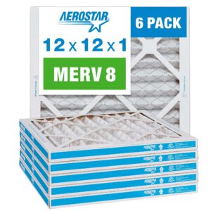 aerostar 12x12x1 merv 8 pleated air filter, ac furnace air filter, 6 pack (actual size: 11 3/4"x11 3/4"x3/4")