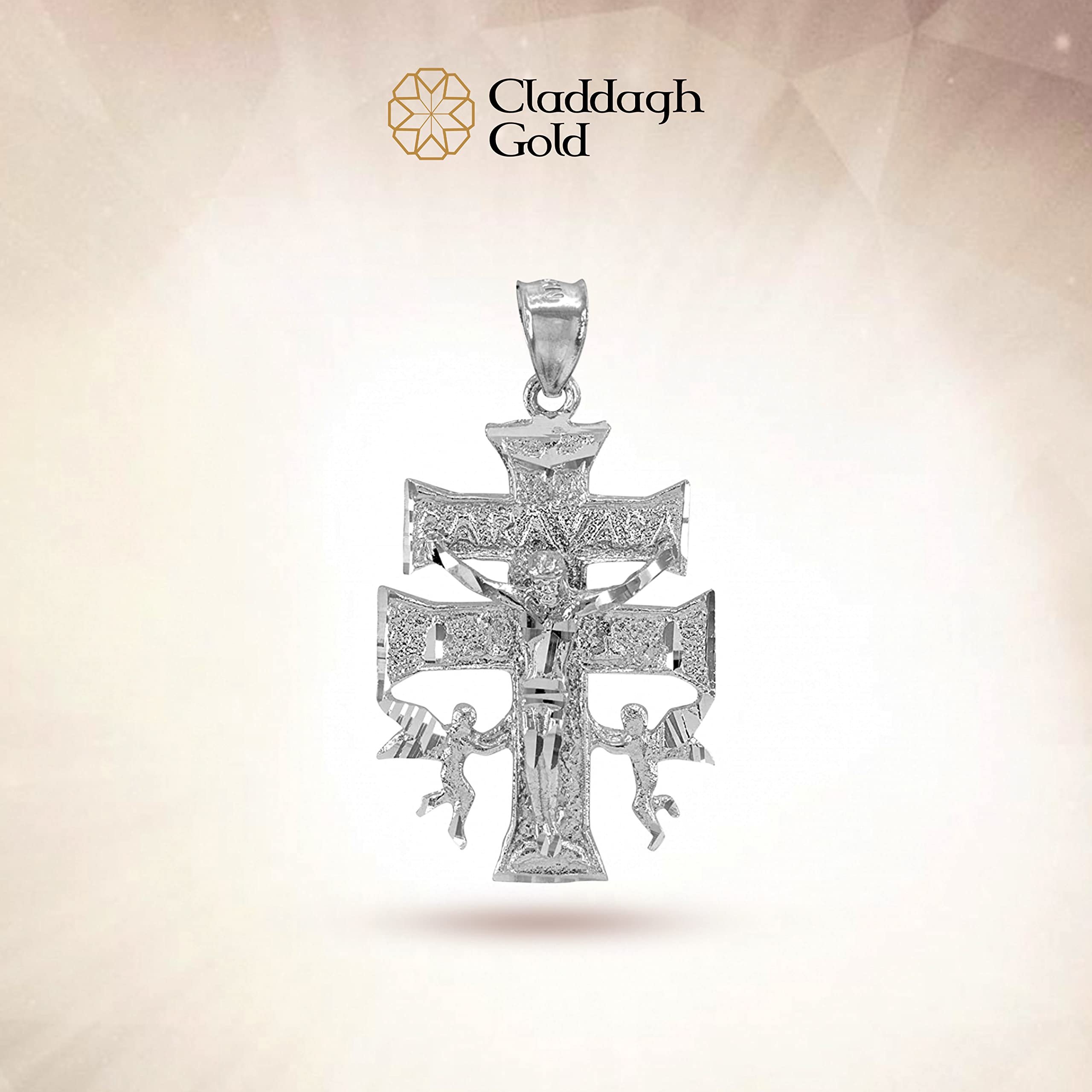 Religious Jewelry by FDJ 925 Sterling Silver Caravaca Double Cross with Angels Crucifix Pendant