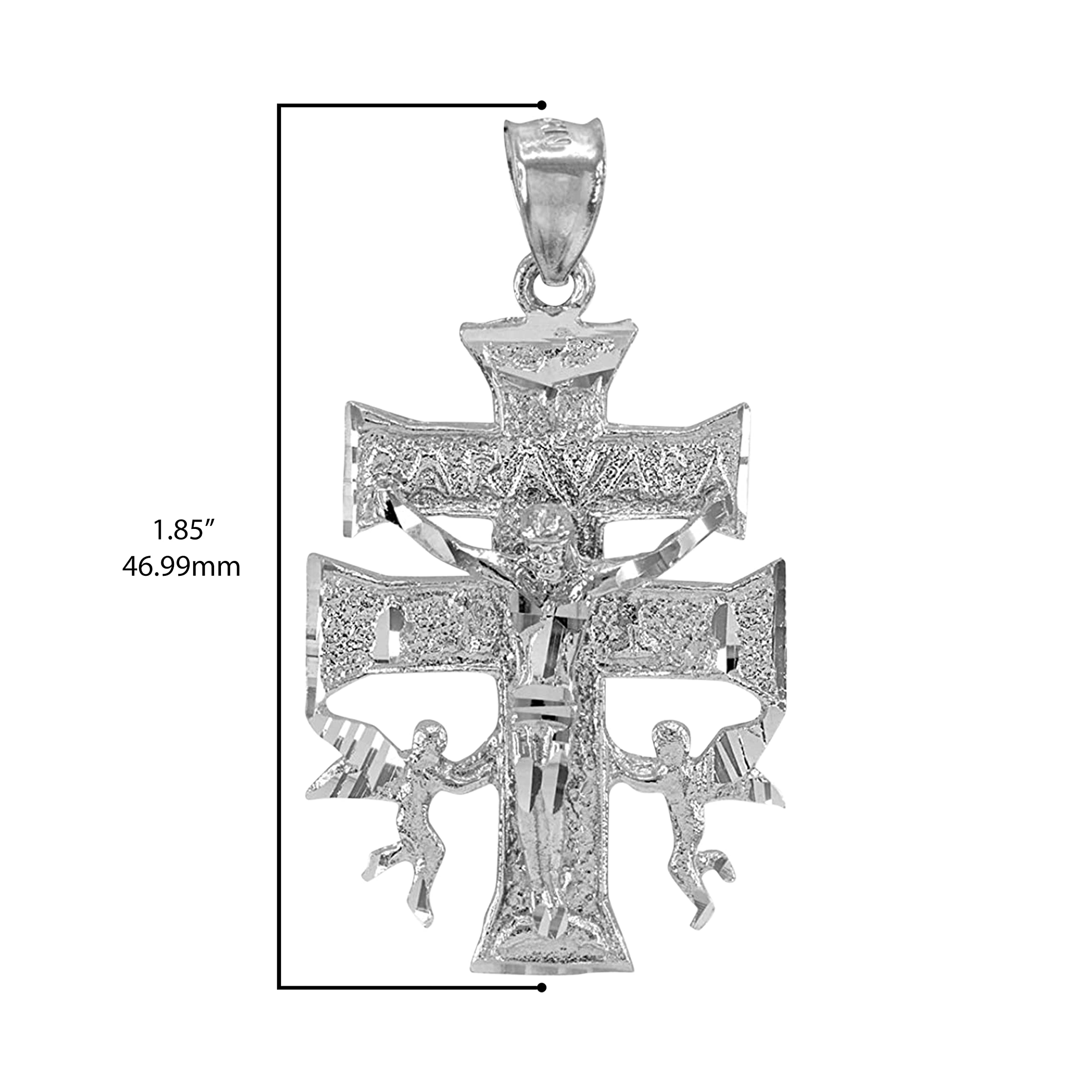 Religious Jewelry by FDJ 925 Sterling Silver Caravaca Double Cross with Angels Crucifix Pendant