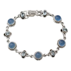 novica artisan handmade blue topaz chalcedony link bracelet with sterling silver india serenity airy birthstone [7.75 in l x 0.4 in w] ' serene azure'