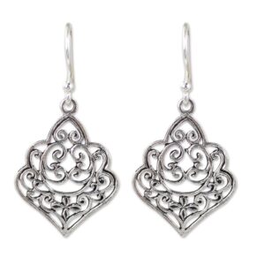 novica artisan handmade sterling silver dangle earrings thai ornate no stone thailand [1.4 in l x 0.7 in w] ' arabesque'