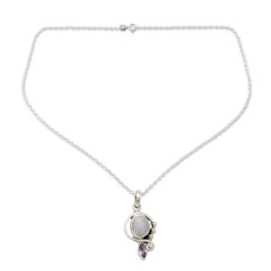 novica artisan handcrafted rainbow moonstone amethyst pendant necklace silver sterling clear purple india birthstone [18 in l 2 mm w pendant(s) 1.5 in l x 0.7 in w x 0.2 in d] ' yours forever'