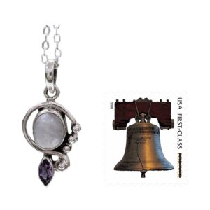 NOVICA Artisan Handcrafted Rainbow Moonstone Amethyst Pendant Necklace Silver Sterling Clear Purple India Birthstone [18 in L 2 mm W Pendant(s) 1.5 in L x 0.7 in W x 0.2 in D] ' Yours Forever'