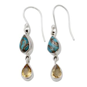 novica artisan handmade citrine dangle earrings composite blue turquoise sterling silver reconstituted yellow india birthstone [1.7 in l x 0.2 in w x 0.2 in d] ' heavenly light'