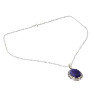 NOVICA Artisan Handmade Lapis Lazuli Pendant Necklace on Artisan Crafted 925 Silver Sterling Blue India Snorkel Birthstone [18 in L 2 mm W Pendant(s) 1.4 in L x 0.8 in W x 0.3 in D] ' True Clarity'