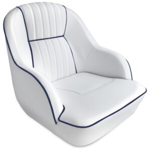 leader accessories pontoon captains bucket seat boat seat (white/navy blue piping)