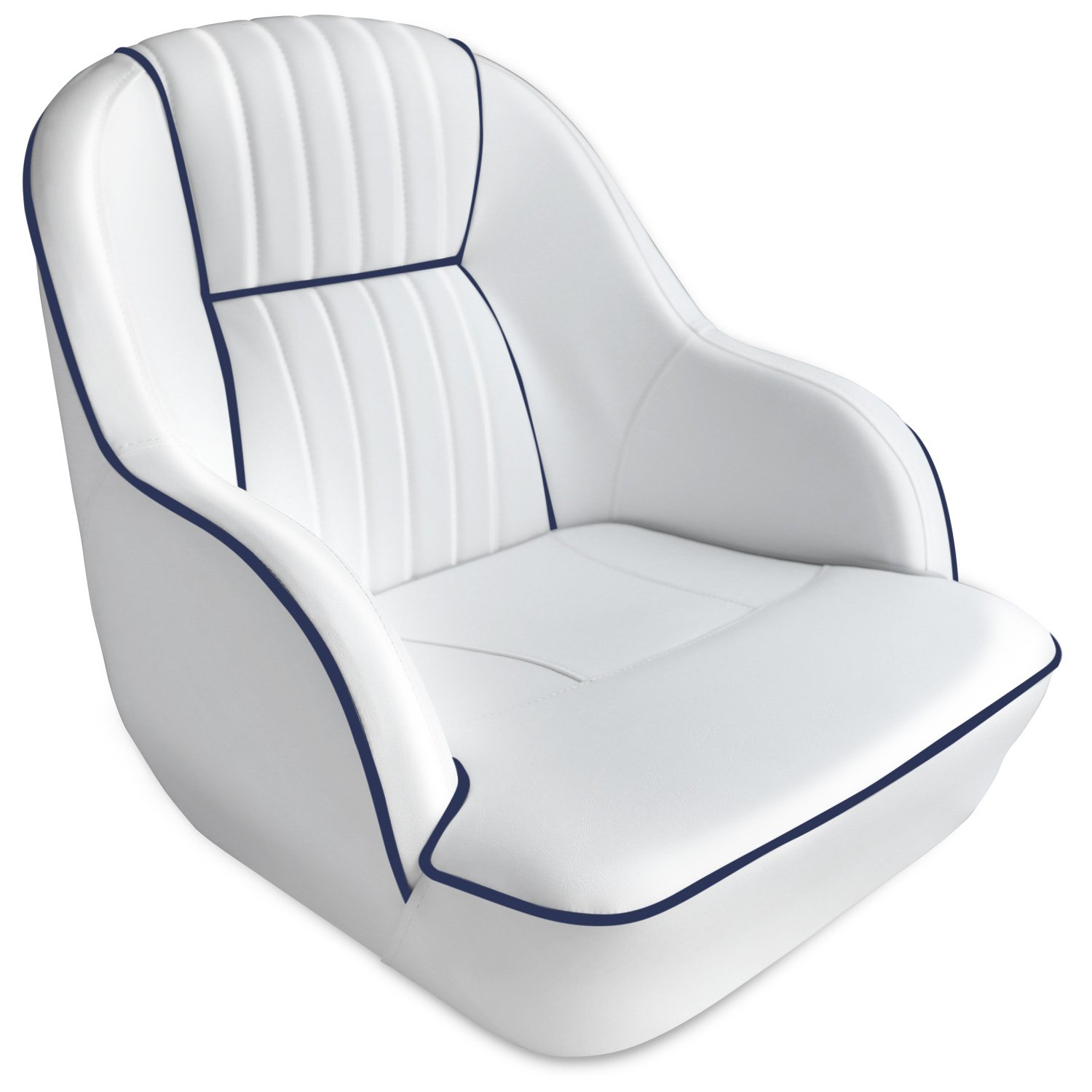 Leader Accessories Pontoon Captains Bucket Seat Boat Seat (White/Navy Blue piping)