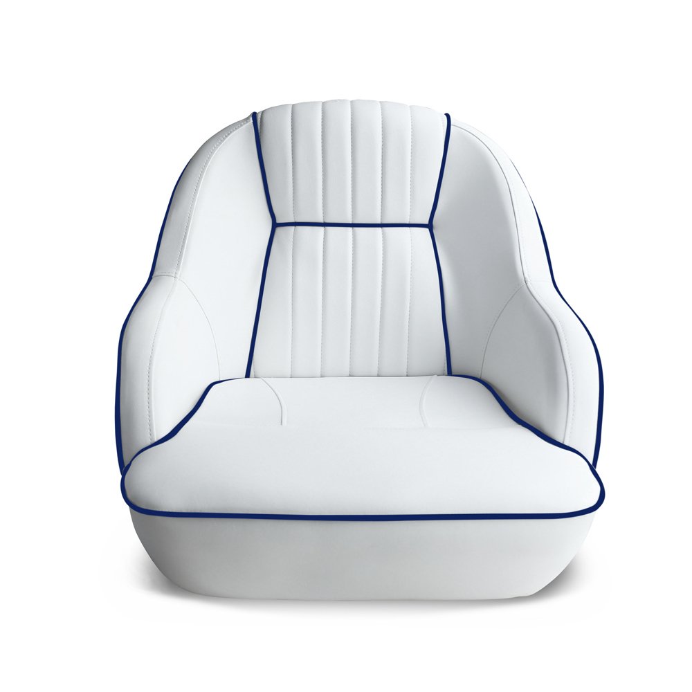 Leader Accessories Pontoon Captains Bucket Seat Boat Seat (White/Navy Blue piping)