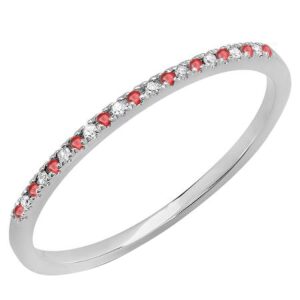 dazzlingrock collection round ruby & white diamond dainty anniversary stackable wedding band for her in 10k white gold, size 7