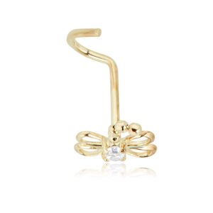 AVORA 14K Yellow Gold Dragonfly Butterfly Simulated Diamond CZ Curved Twisted Screw Nose Ring (22 Gauge)