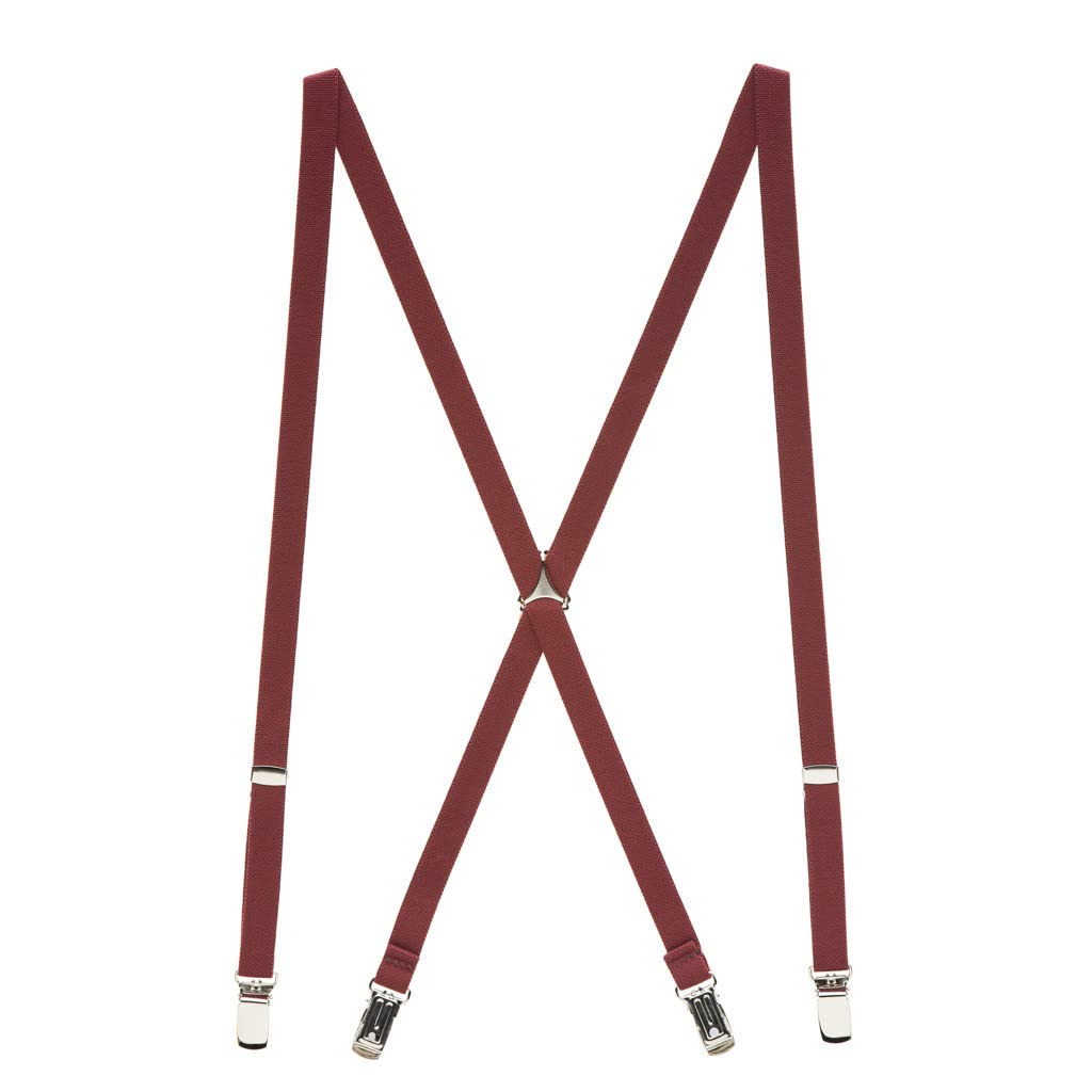 Suspender Store Skinny Suspenders - 1/2-Inch Wide Elastic Straps - X-Back - Clip - 42" for 5'0" to 5'9" tall - Burgundy