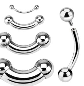 lobal domination 1pc 316l steel internally threaded bent curved barbell bridge, pa, eyebrow ring (gauge 10g - length 12mm - ball size 5mm)