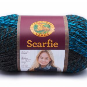 Lion Brand Yarn 826-209 Scarfie Yarn, One Size, Charcoal/Aqua