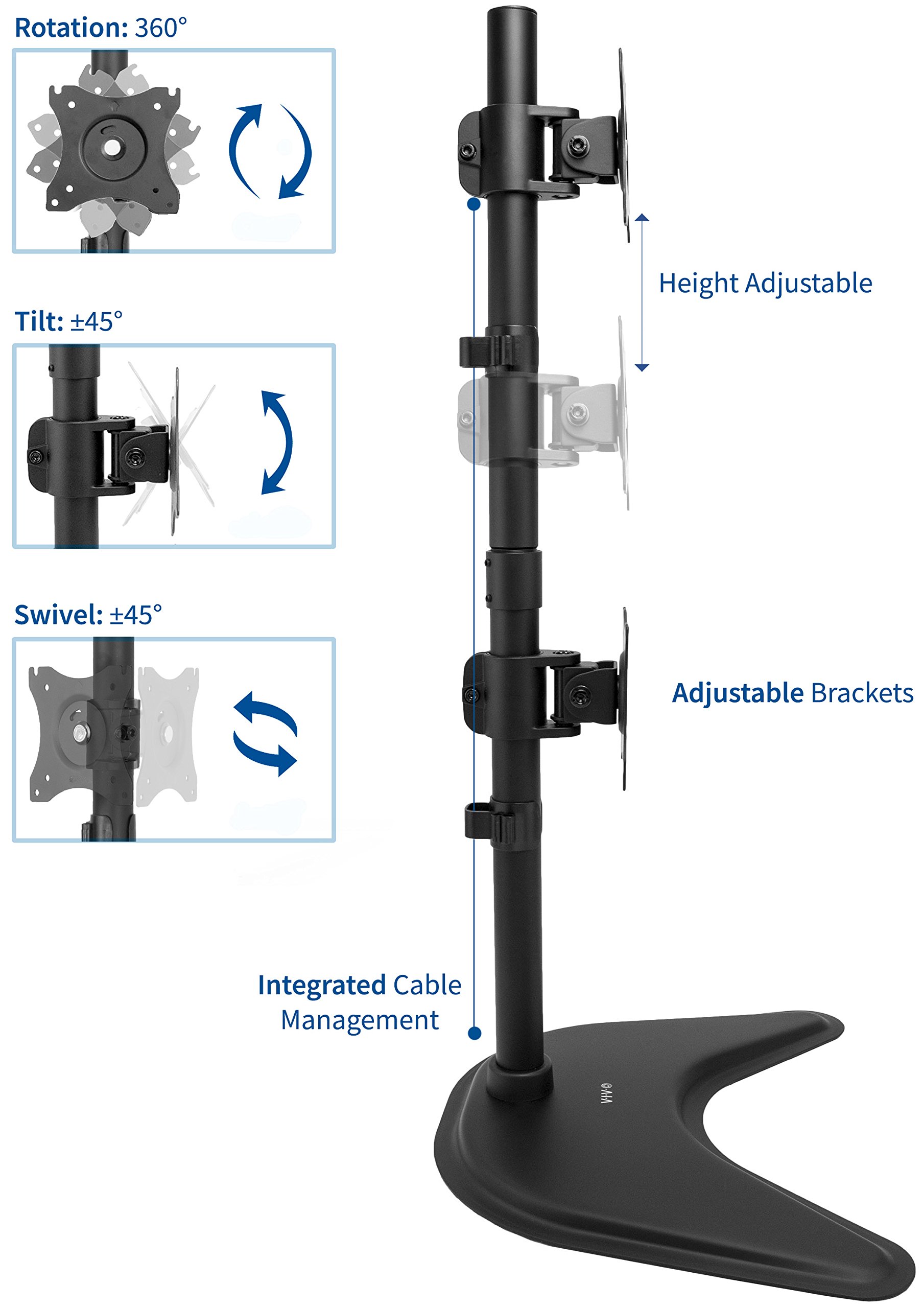 VIVO Dual LCD 13 to 32 inch Monitor Vertical Desk Stand, Free-Standing Mount for 2 Screens STAND-V002N