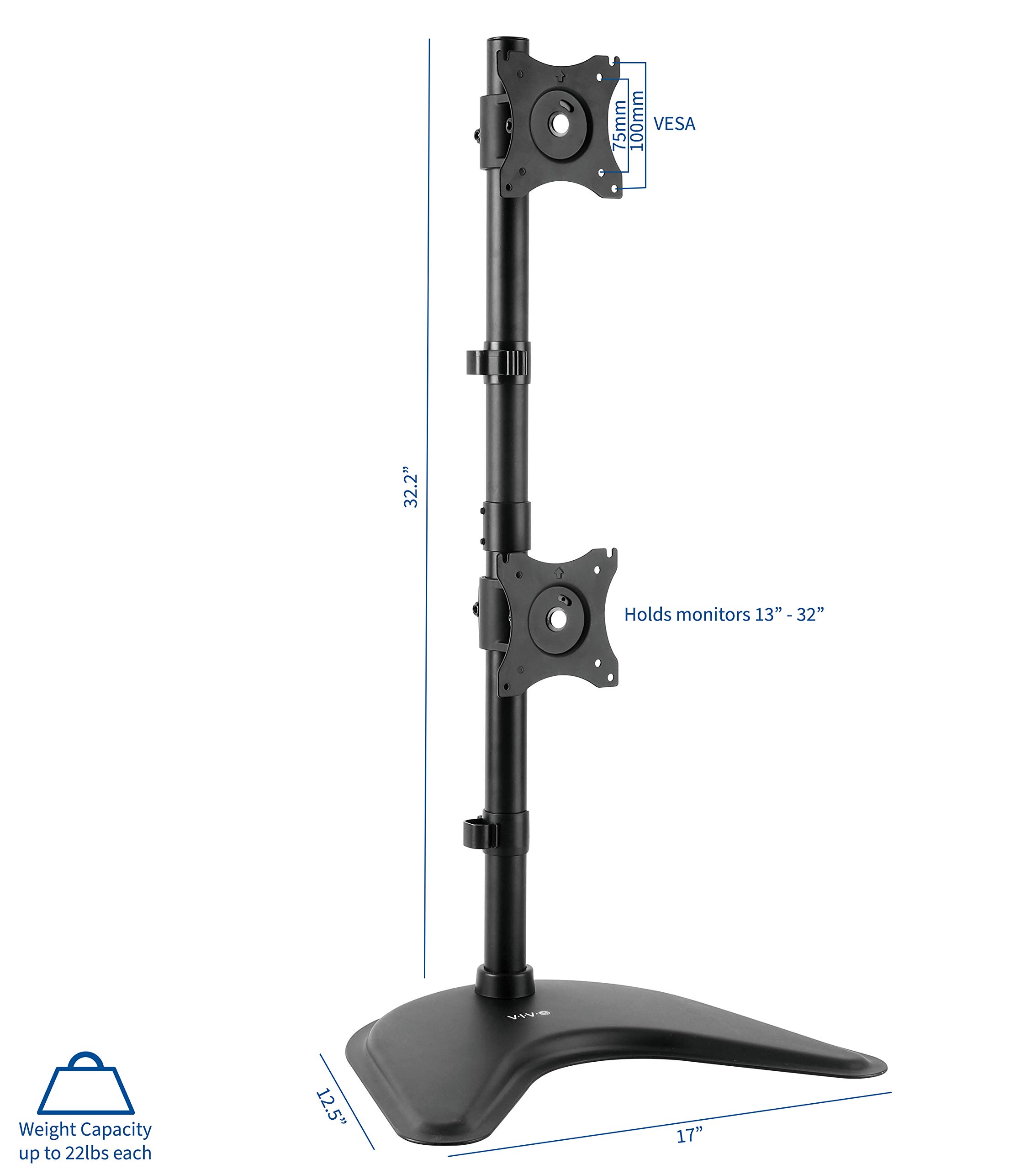 VIVO Dual LCD 13 to 32 inch Monitor Vertical Desk Stand, Free-Standing Mount for 2 Screens STAND-V002N