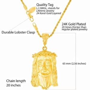 LIFETIME JEWELRY Face of Christ Pendant Necklace for Women & Men 24k Real Gold Plated