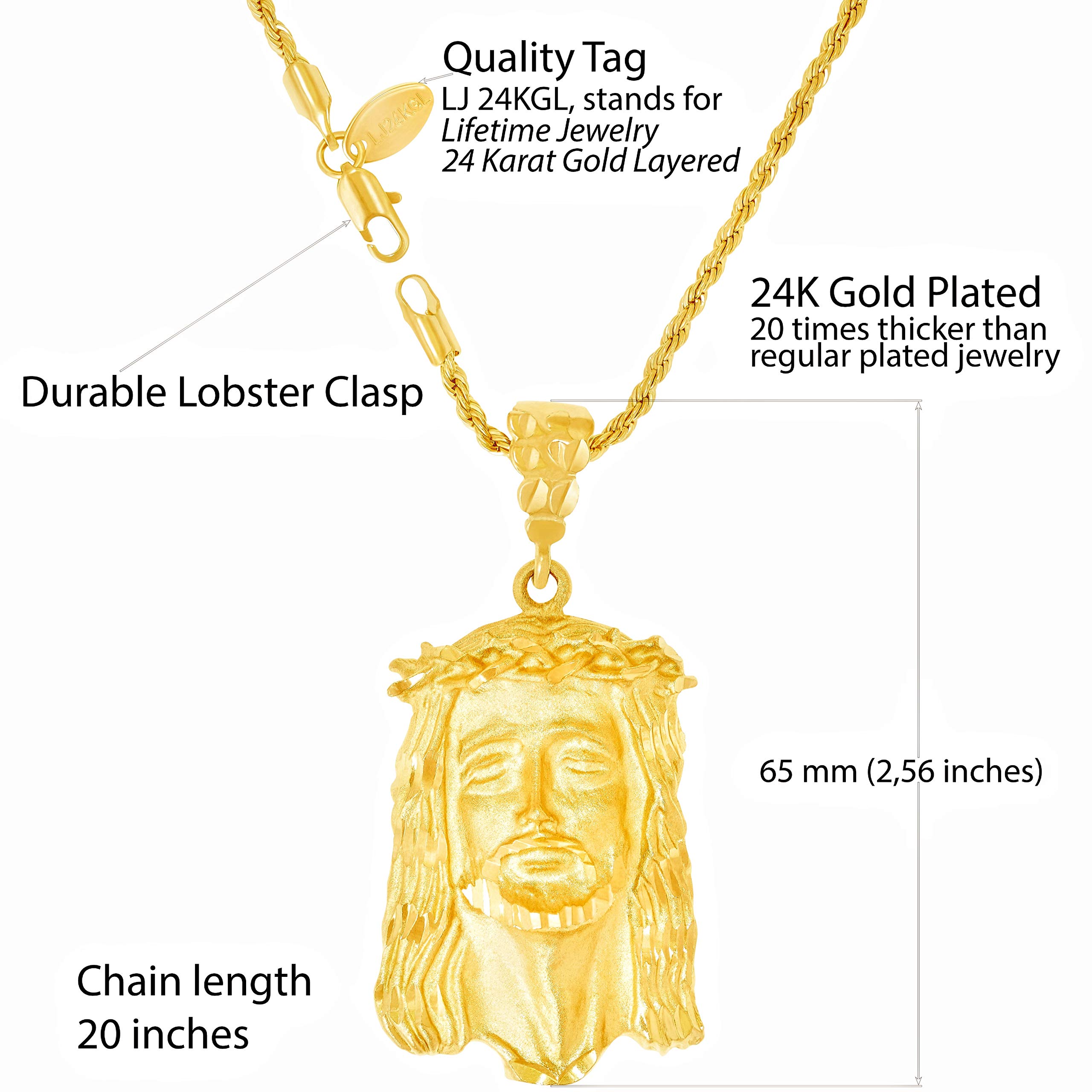 LIFETIME JEWELRY Face of Christ Pendant Necklace for Women & Men 24k Real Gold Plated