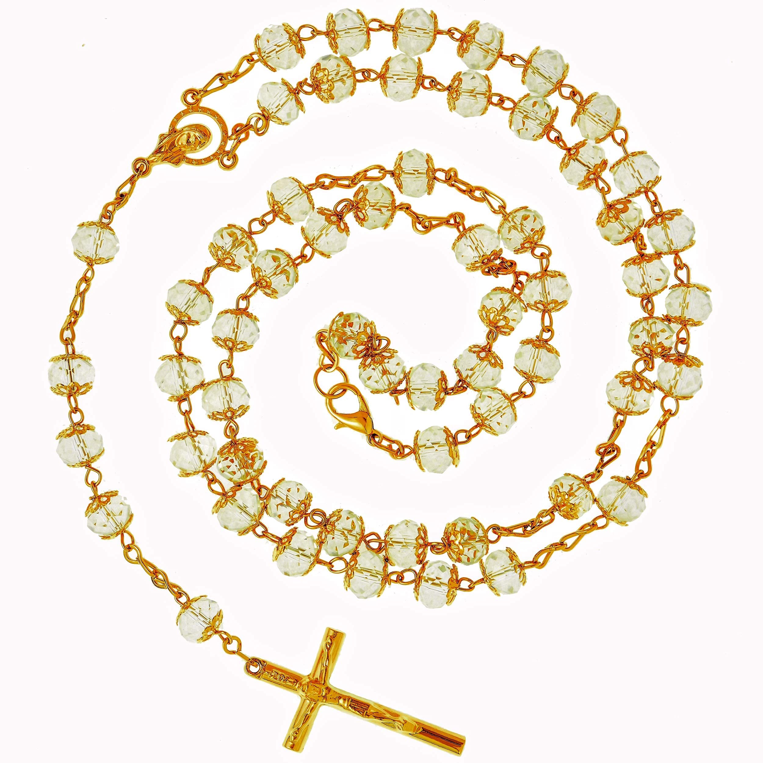 LIFETIME JEWELRY Rosary Necklace Crystal Prayer Beads 24K Real Gold Plated