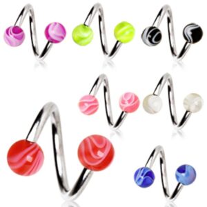 wildklass jewelry 316l surgical steel twist with acrylic marble balls (sold individually)