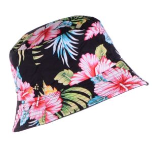 BYOS Fashion Cotton Unisex Summer Printed Bucket Sun Hat Cap, Various Patterns Available (Vintage Flower Black)