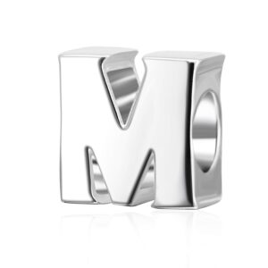 abun 925 sterling silver letter initial a-z alphabet charm bead for charms bracelet,necklace (m)