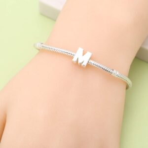 ABUN 925 Sterling Silver Letter Initial A-Z Alphabet Charm Bead for Charms Bracelet,Necklace (M)