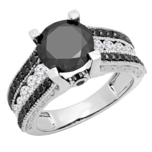 dazzlingrock collection 5.00 carat (ctw) 14k round black & white diamond bridal engagement ring 5 ct, white gold, size 6