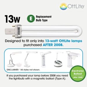 OttLite 13W Replacement Tube Light Bulb with Electronic Ballast Bulb - Compact Fluorescent Light Replacement - Bright Natural Daylight for Bedroom & Living Room - Low Heat & Glare Type E Light Bulb…