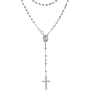 unisex sterling silver rosary necklace dainty 4mm-6mm beads handmade italy, 24 inch (5mm)