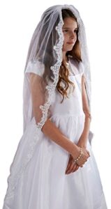 sacred traditions girls tulle lace edge mantilla first communion veil, white, 45 inch