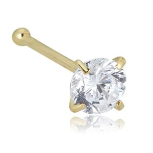 avora 14k yellow gold simulated diamond cz nose ring stud - 3mm (20 gauge)