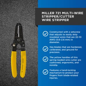 Miller 721 Multiwire Stripper and Cutter for Professional Technicians, Electricians, and Installers, Easily Portable Tool, 3.8 Ounces