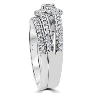 1 Carat Vintage Halo Diamond Engagement Wedding Ring Set 14K White Gold - Size 6