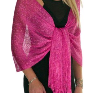 Shawls and Wraps for Evening Dresses, Metallic Sparkle Womens Wedding Fuchsia Shawl