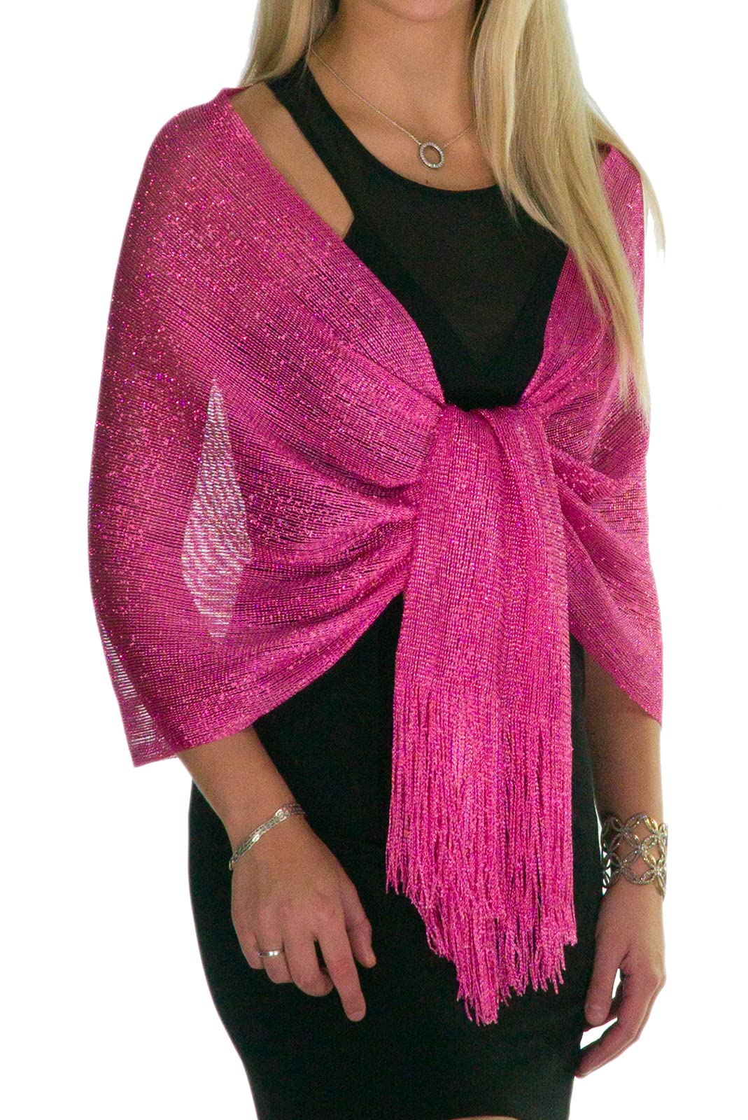 Shawls and Wraps for Evening Dresses, Metallic Sparkle Womens Wedding Fuchsia Shawl