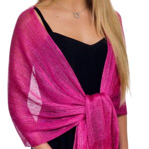 Shawls and Wraps for Evening Dresses, Metallic Sparkle Womens Wedding Fuchsia Shawl