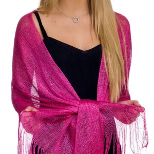 Shawls and Wraps for Evening Dresses, Metallic Sparkle Womens Wedding Fuchsia Shawl