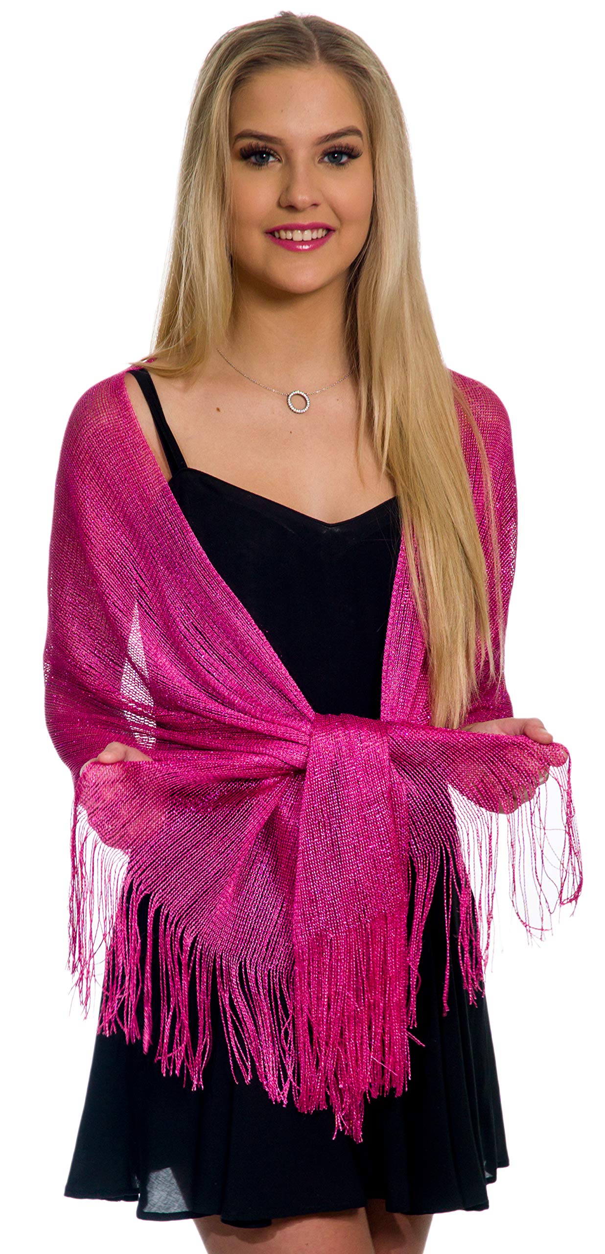 Shawls and Wraps for Evening Dresses, Metallic Sparkle Womens Wedding Fuchsia Shawl