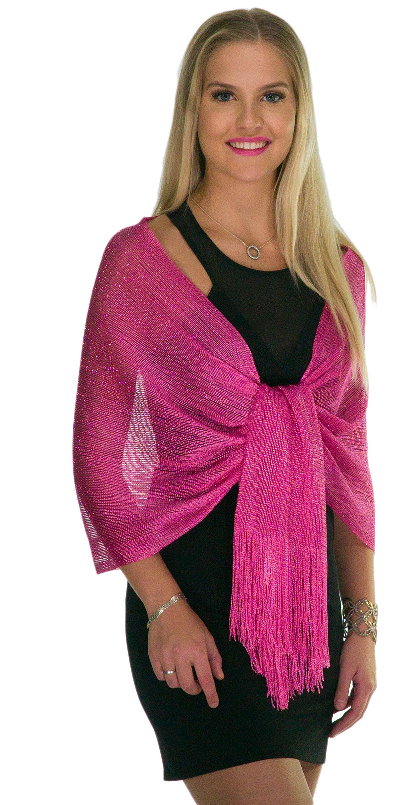 Shawls and Wraps for Evening Dresses, Metallic Sparkle Womens Wedding Fuchsia Shawl