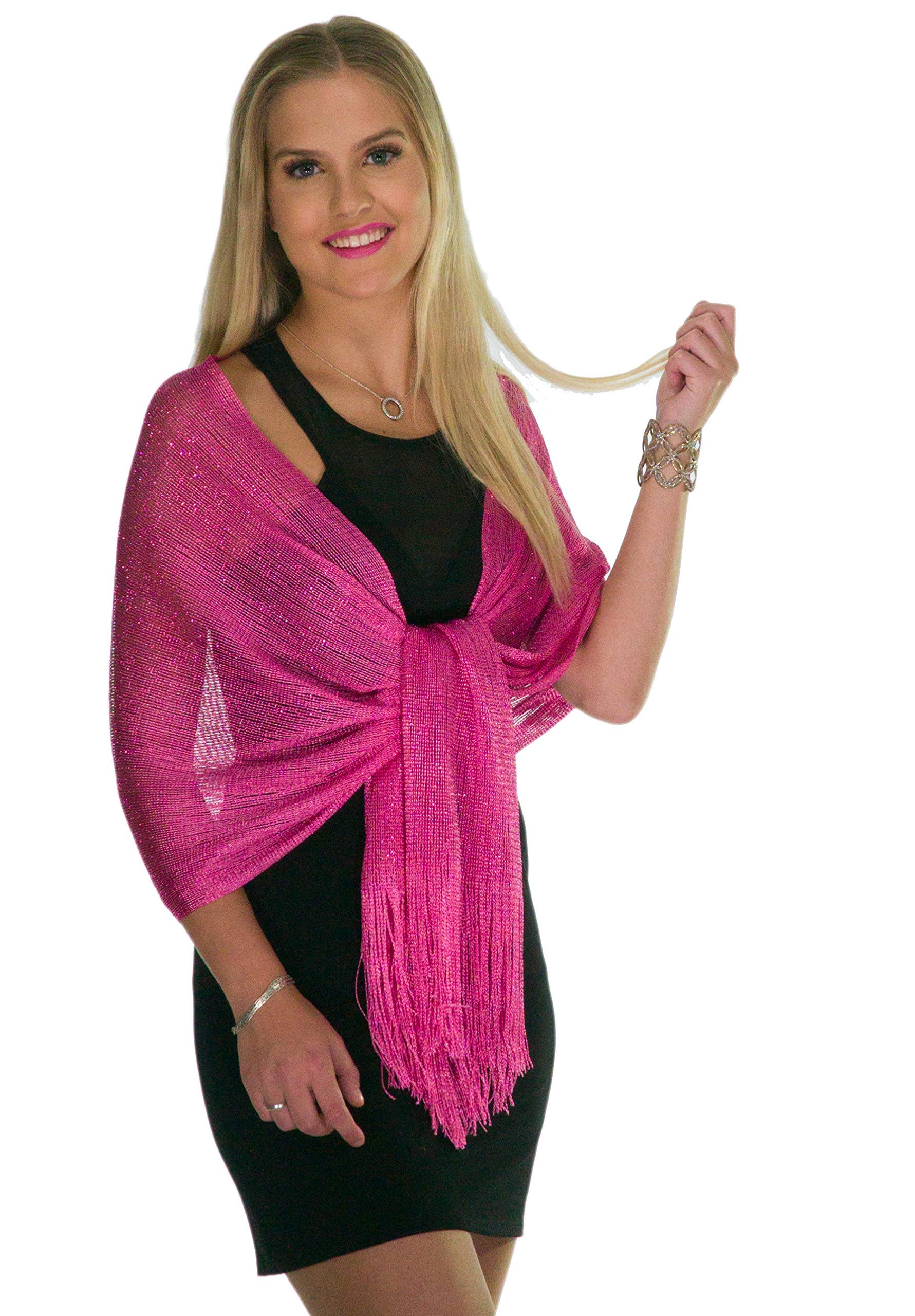 Shawls and Wraps for Evening Dresses, Metallic Sparkle Womens Wedding Fuchsia Shawl