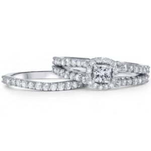 1 Carat Princess Cut Diamond Halo Engagement Wedding Ring Set White Gold - Size 10