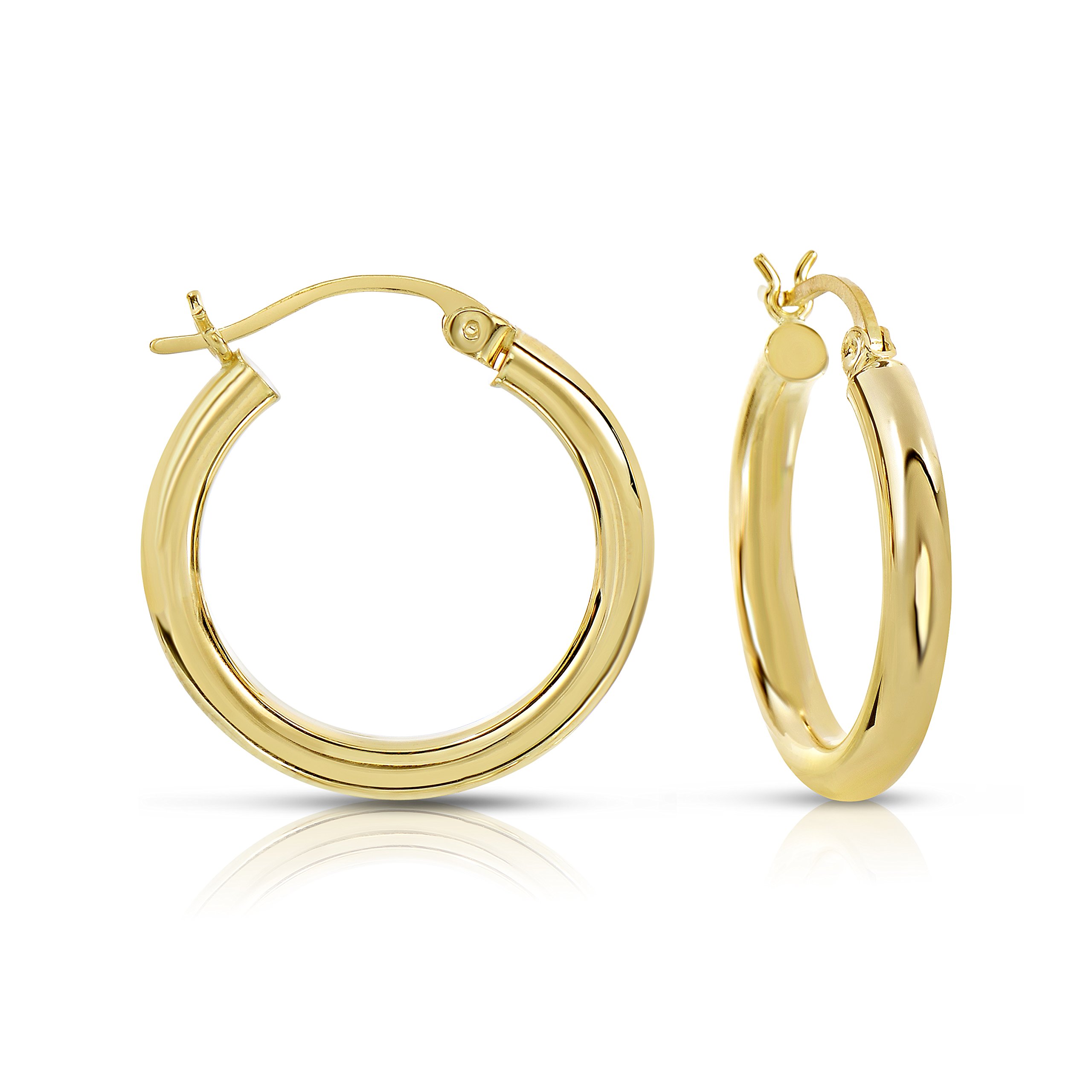 14k Yellow Gold 3mm Tube Round Polished Hoop Earrings -1'' Diameter