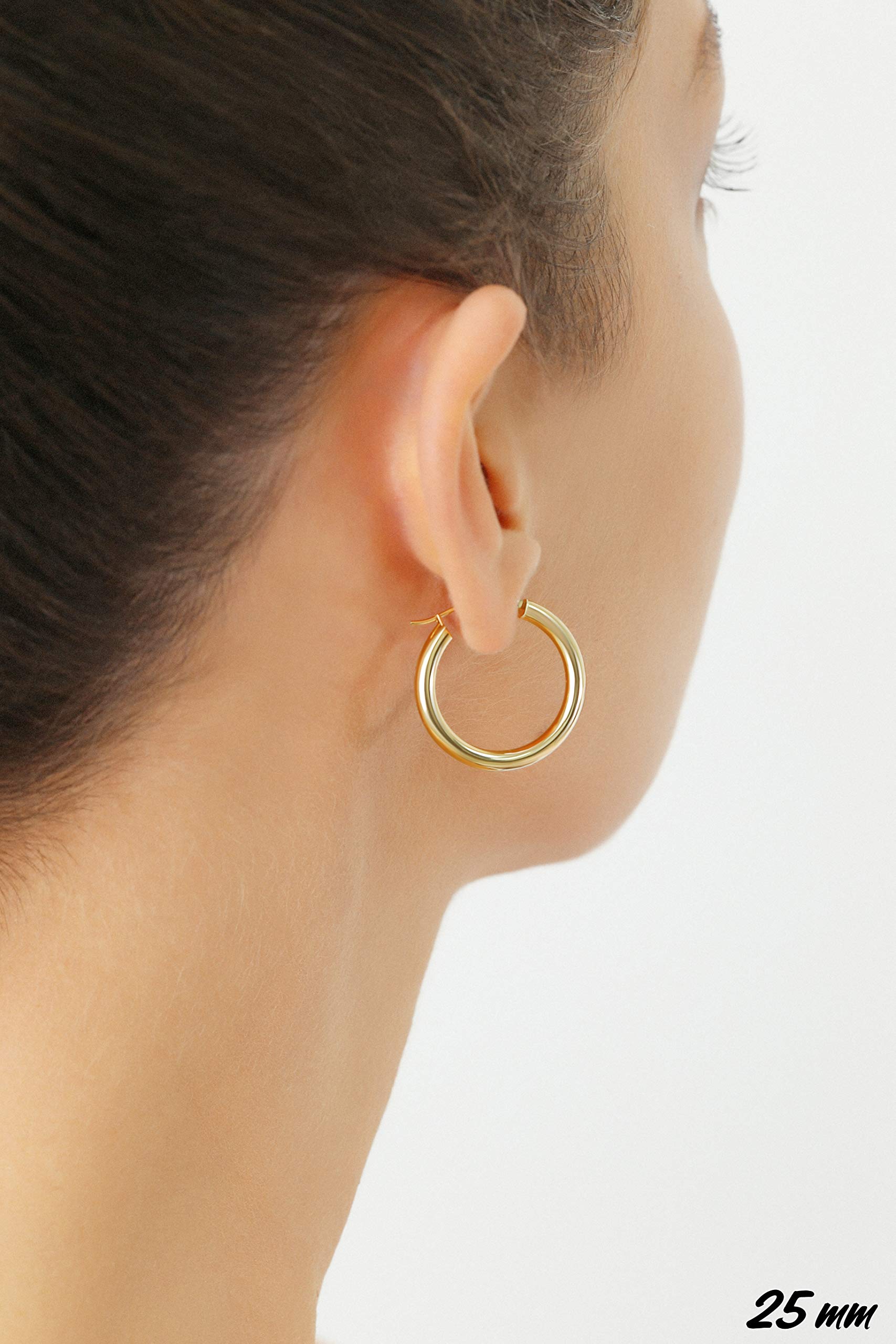 14k Yellow Gold 3mm Tube Round Polished Hoop Earrings -1'' Diameter